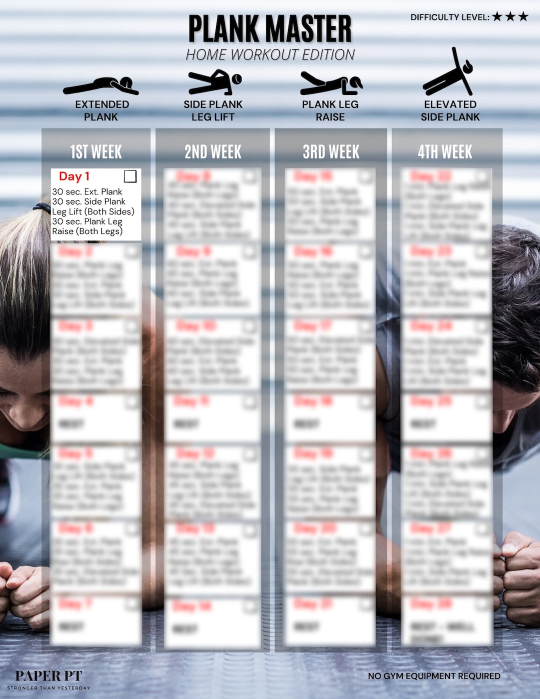 4 Week Plank Master - Home Workout Edition - DIFFICULTY LEVEL 3 STARS ...