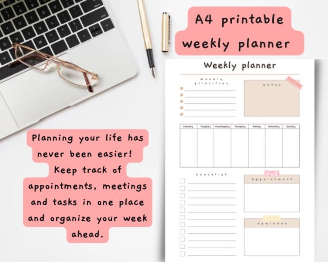 A4 Weekly Planner Printable | Weekly Planner | Weekly Schedule - Etsy