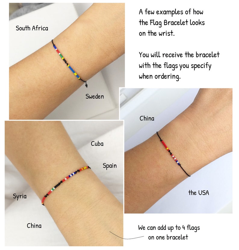 Two Countries Flags Bracelet Thin Cord, Long Distance Friendship Gift ...
