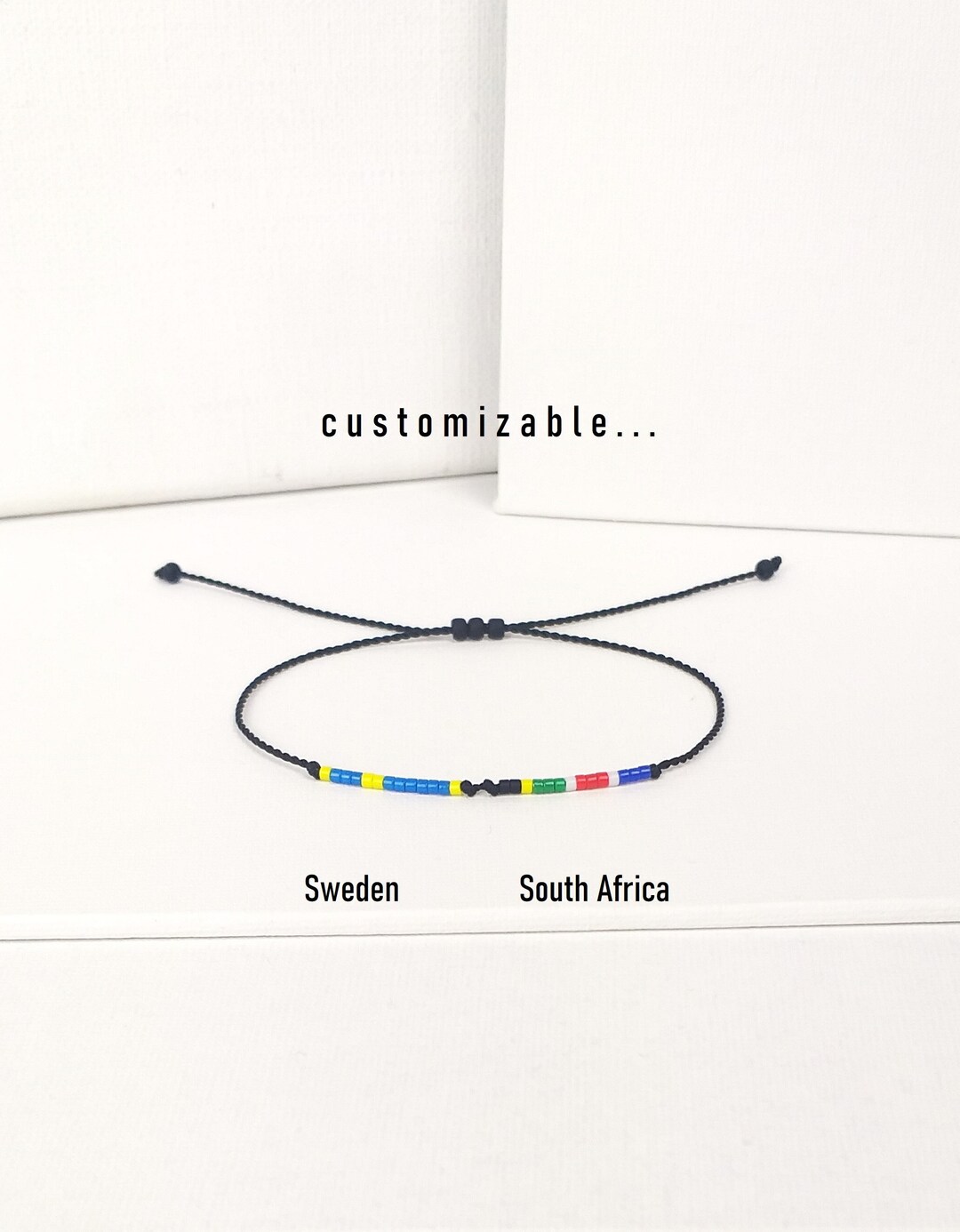 Two Countries Flags Bracelet Thin Cord, Long Distance Friendship Gift ...