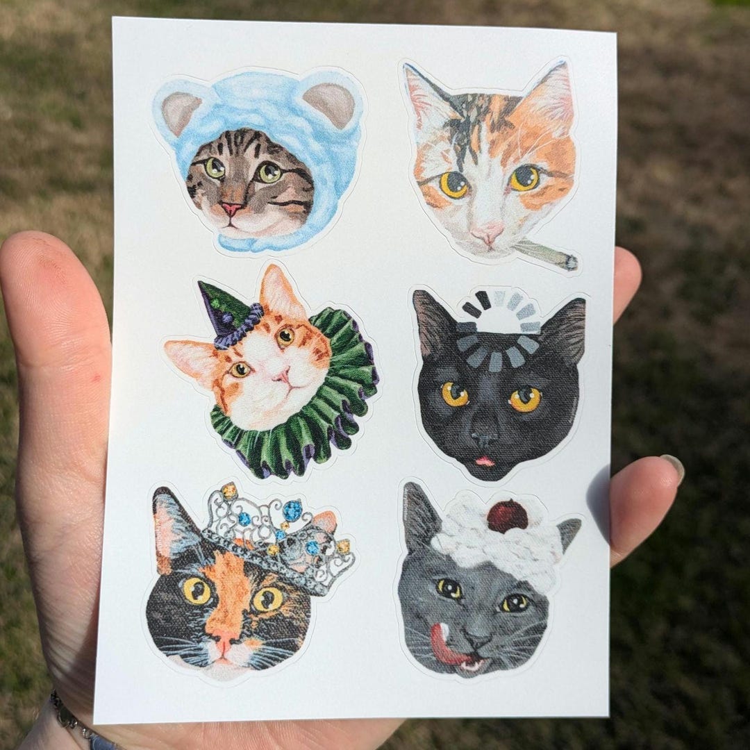 Silly Cat Heads Sticker Sheet - Etsy