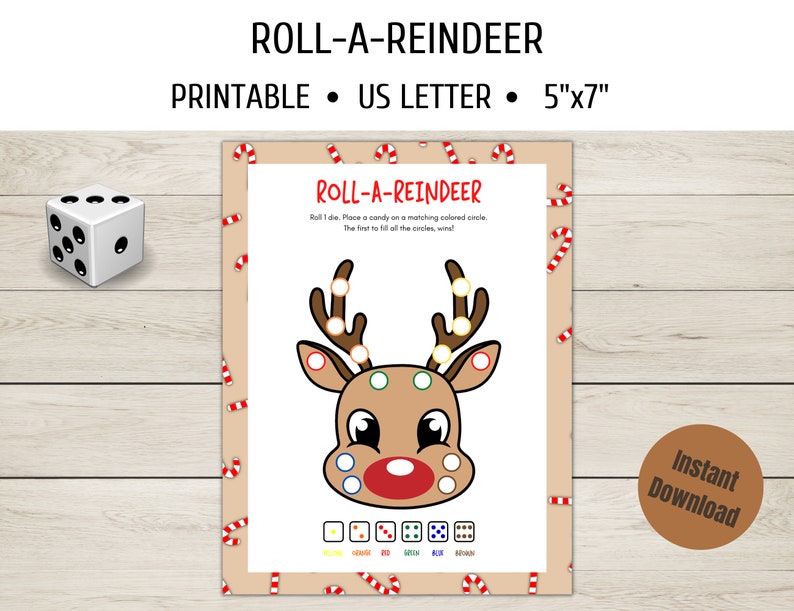 Roll-a-reindeer a Fun Christmas Game for Kids - Etsy