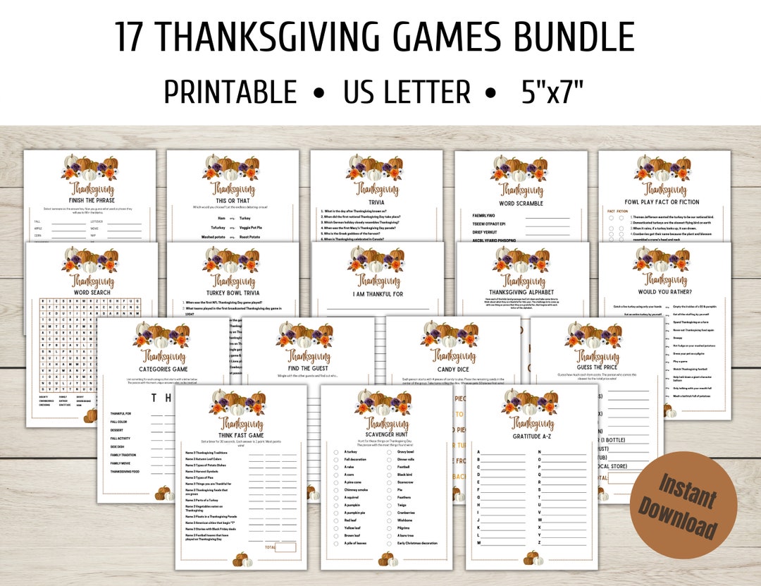 Printable Thanksgiving Games - Etsy