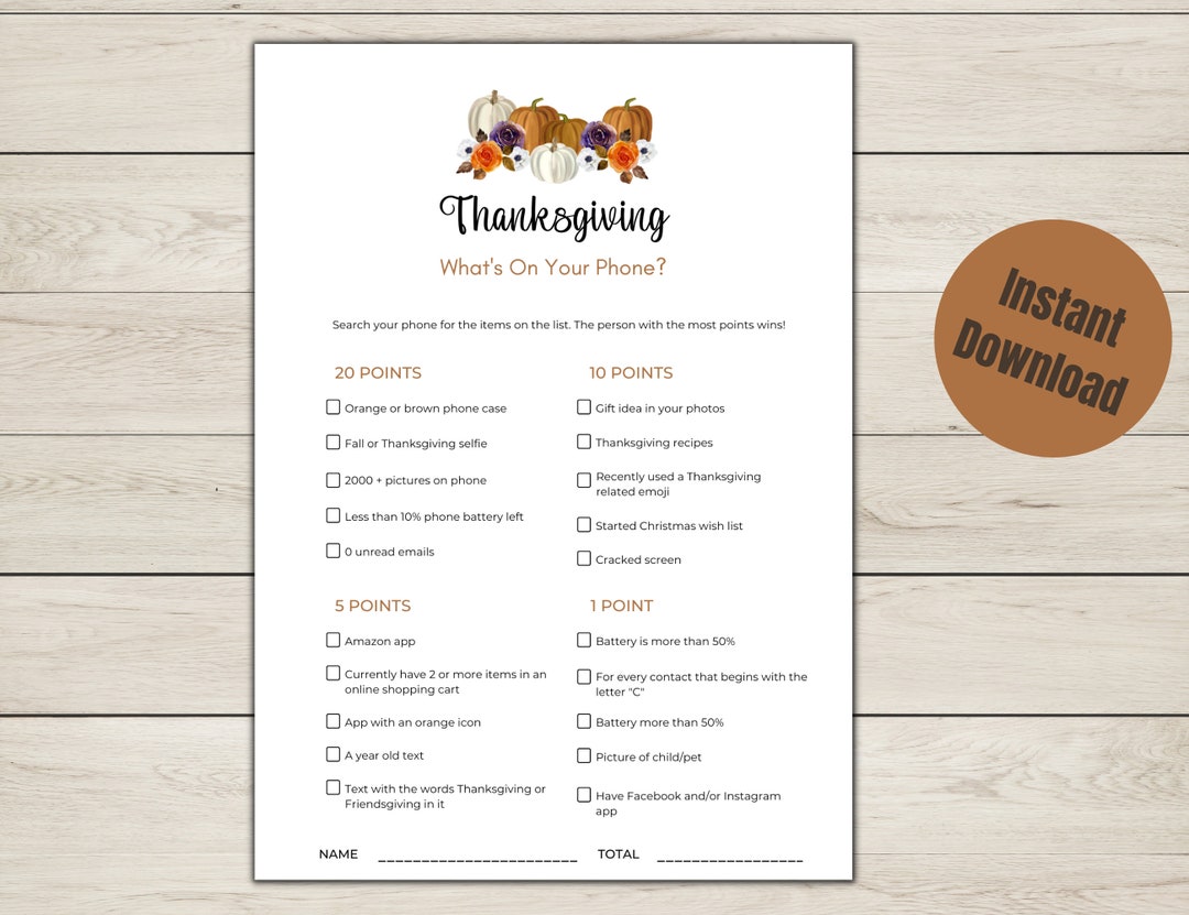 Printable Thanksgiving What's on Your Phone Game - Etsy