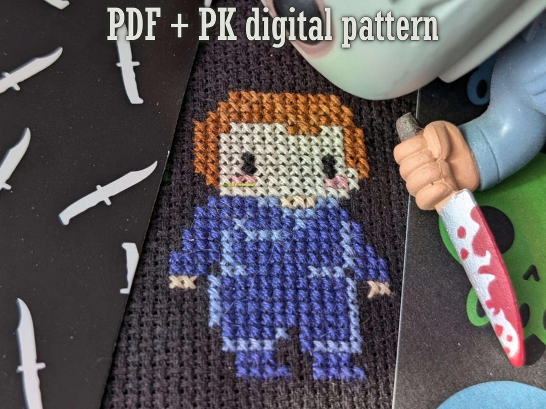 Halloween Masked Killer Tiny Horror Cross-stitch Pattern Digital B&W or ...