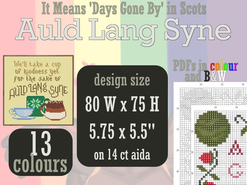 Auld Lang Syne New Year's Cross Stitch Digital PDF Pattern Celebrate ...