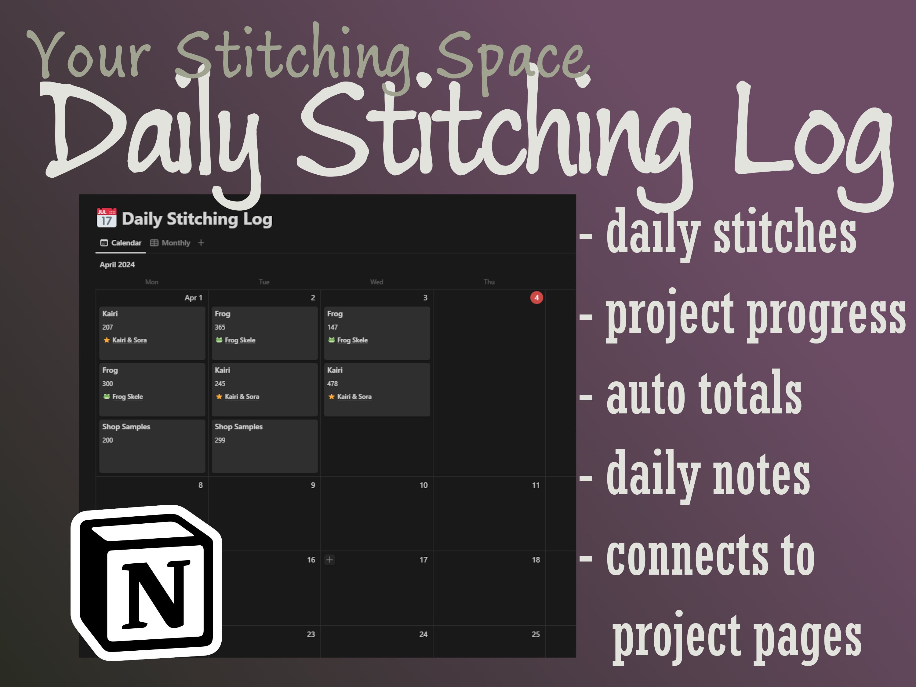 Your Stitching Space Cross Stitch Notion Template Digital Planner ...