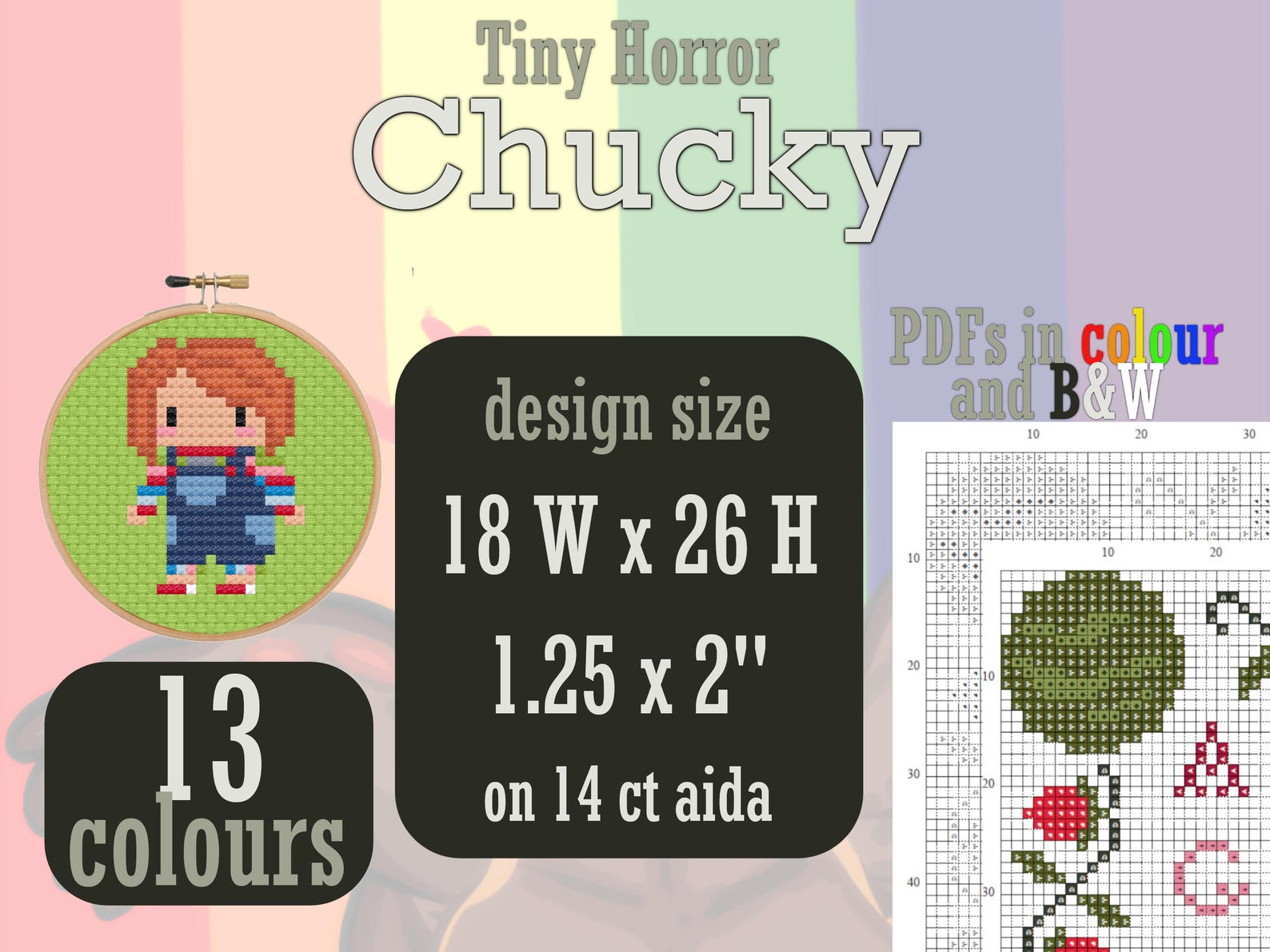 Possessed Killer Doll Tiny Horror Cross-stitch Pattern Digital B&W or ...