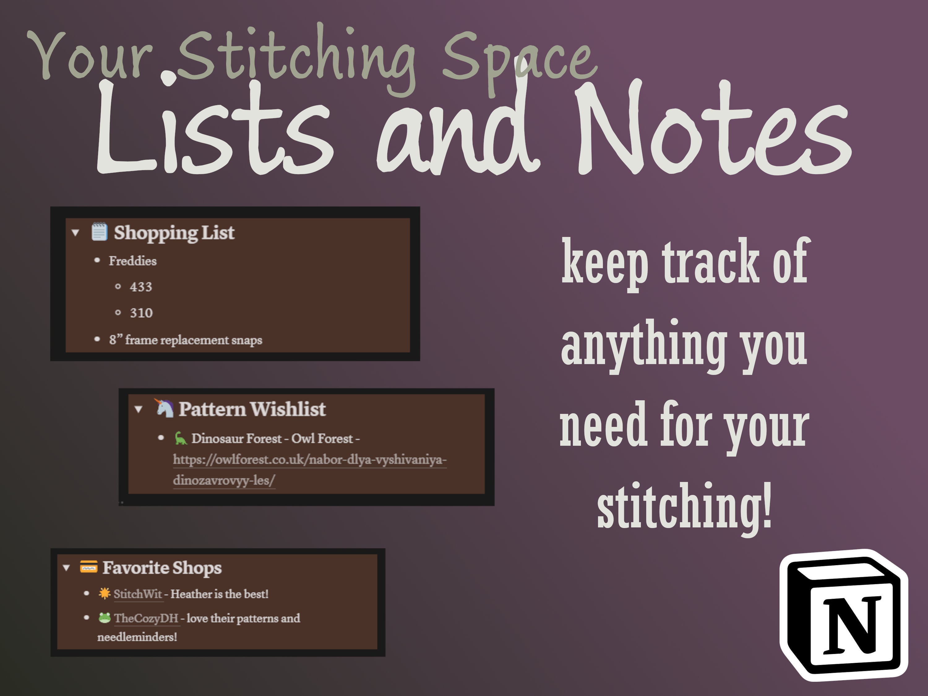 Your Stitching Space Cross Stitch Notion Template Digital Planner ...