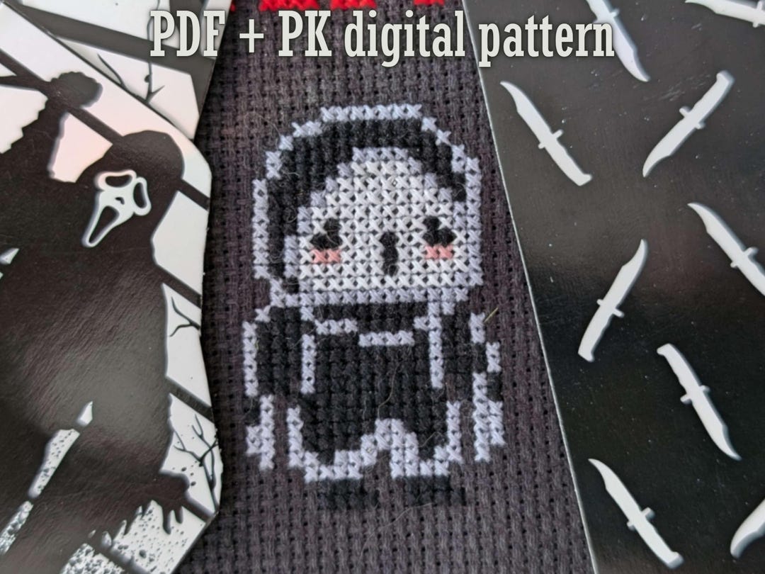 Scream Ghost Face Costume Tiny Horror Cross-stitch Pattern Digital B&W ...