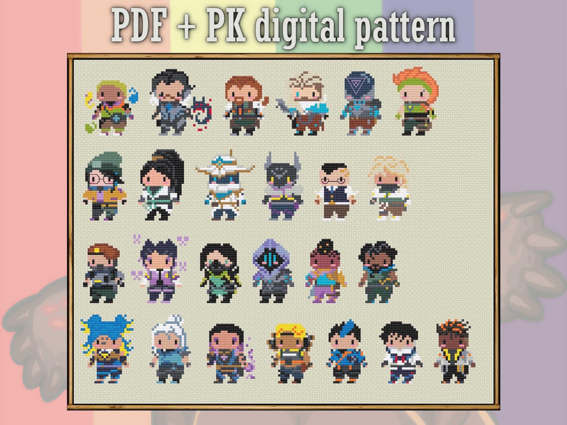 Valorant Mini All Agents Bundle Cross-stitch Digital PDF Pattern Neon ...