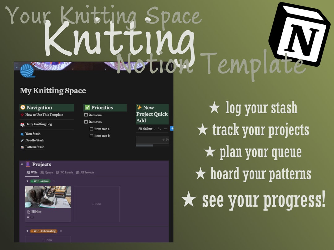 Your Knitting Space Notion Template Digital Planner Organizer Yarn ...