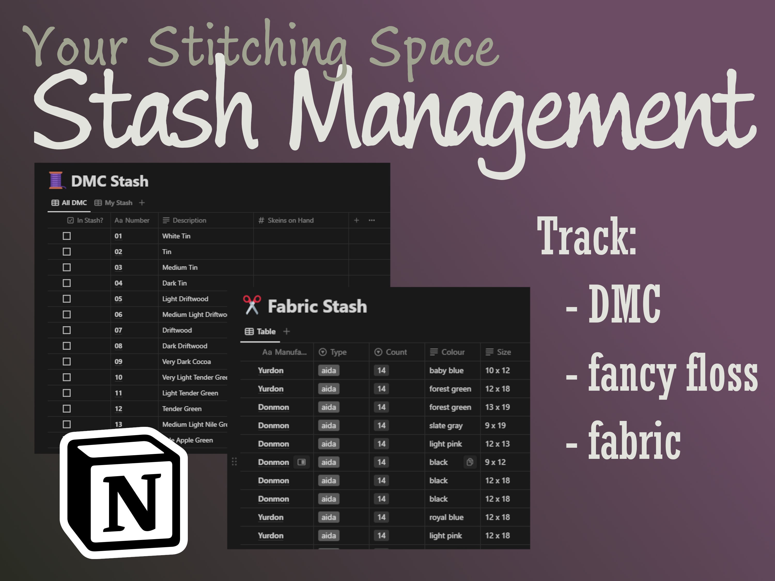 Your Stitching Space Cross Stitch Notion Template Digital Planner ...