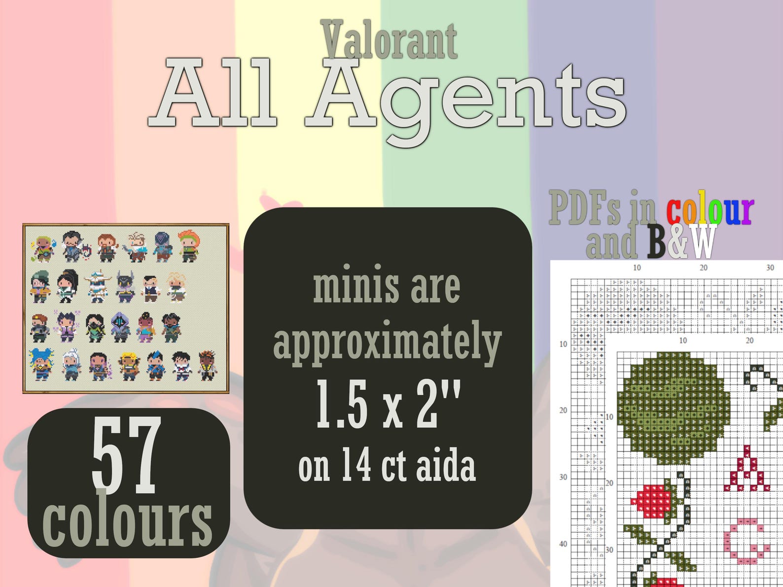 Valorant Mini All Agents Bundle Cross-stitch Digital PDF Pattern Neon ...