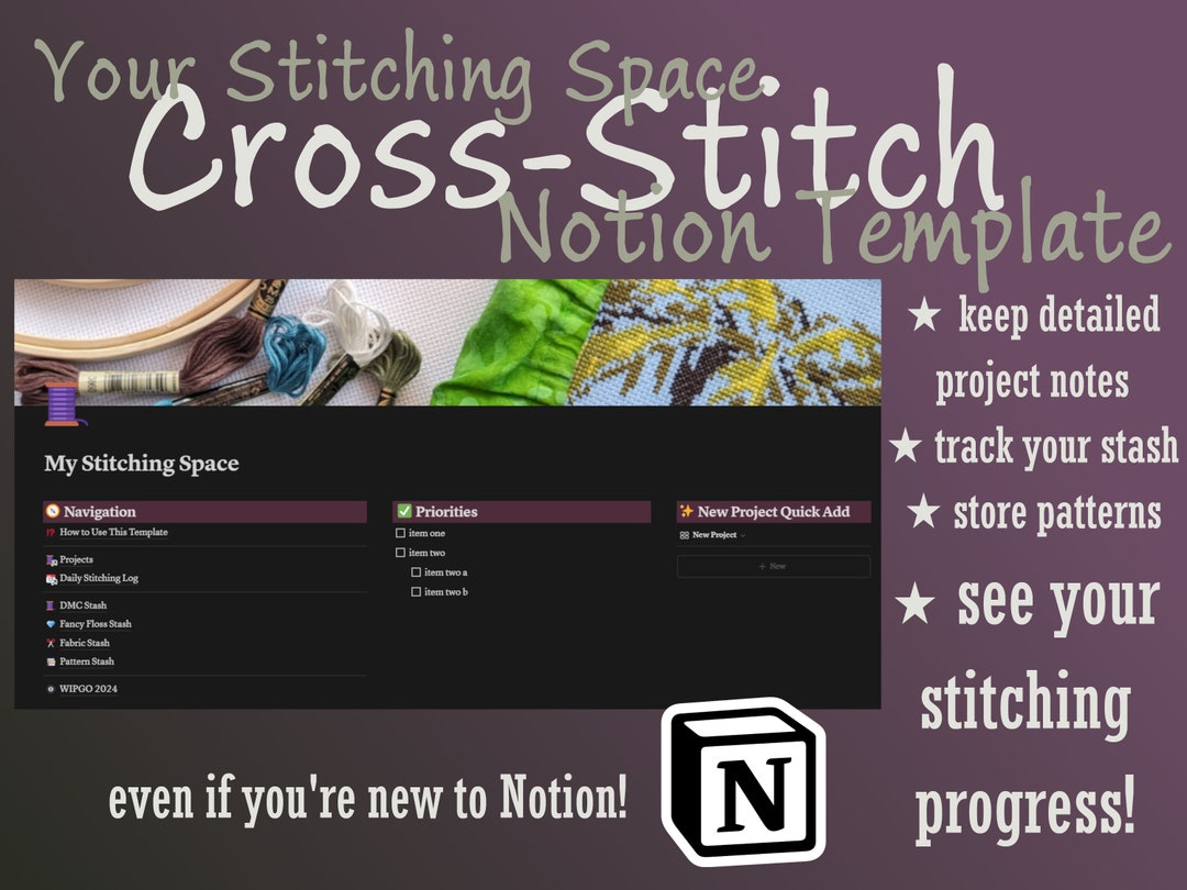 Your Stitching Space Cross Stitch Notion Template Digital Planner ...