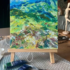 Blue Bavarian Alps Original Oil Painting. Mountain and Valley Landscape ...