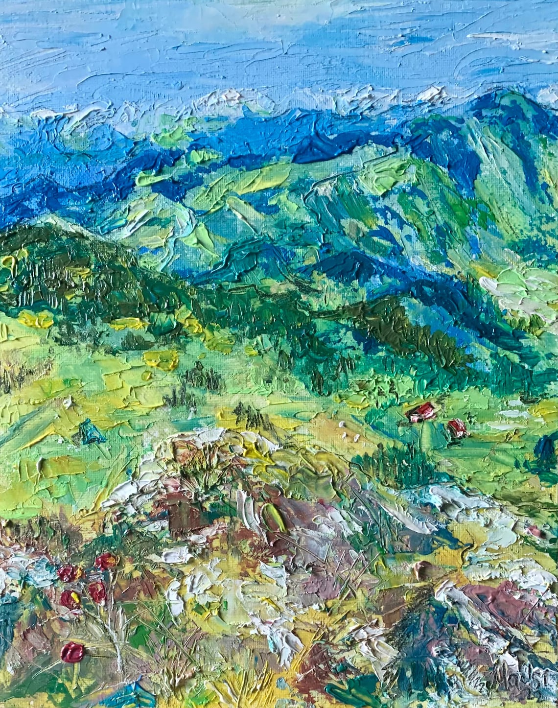 Blue Bavarian Alps Original Oil Painting. Mountain and Valley - Etsy