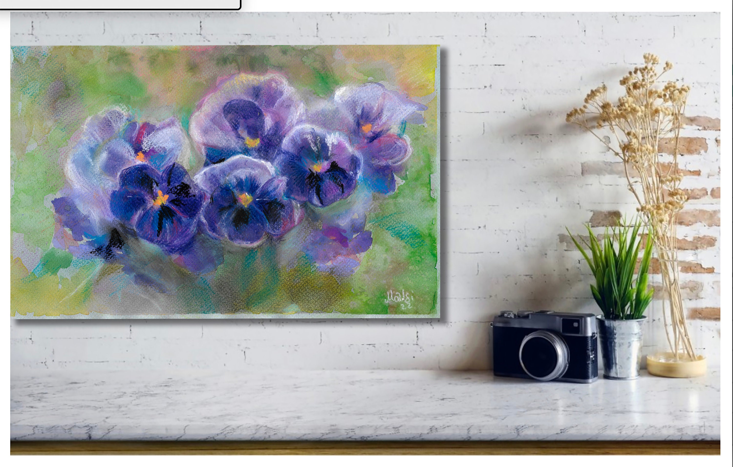 Purple Pansies Original Pastel Art Painting Fine Art Print. Floral Art ...