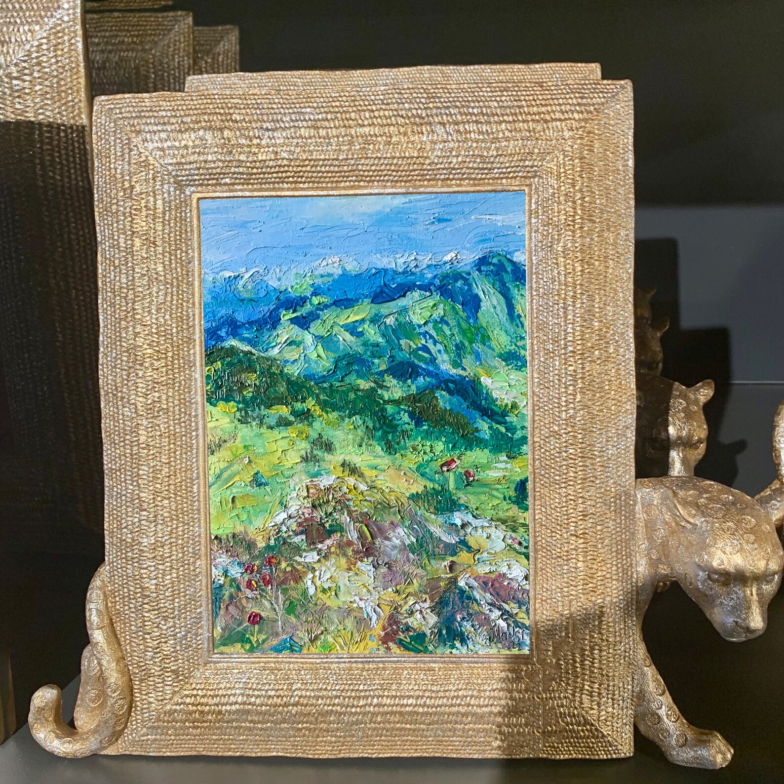 Blue Bavarian Alps Original Oil Painting. Mountain and Valley Landscape ...