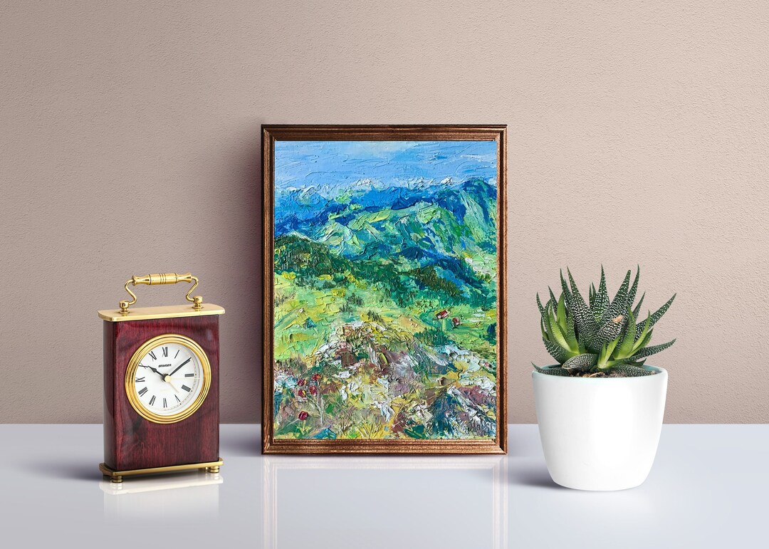 Blue Bavarian Alps Original Oil Painting. Mountain and Valley Landscape ...