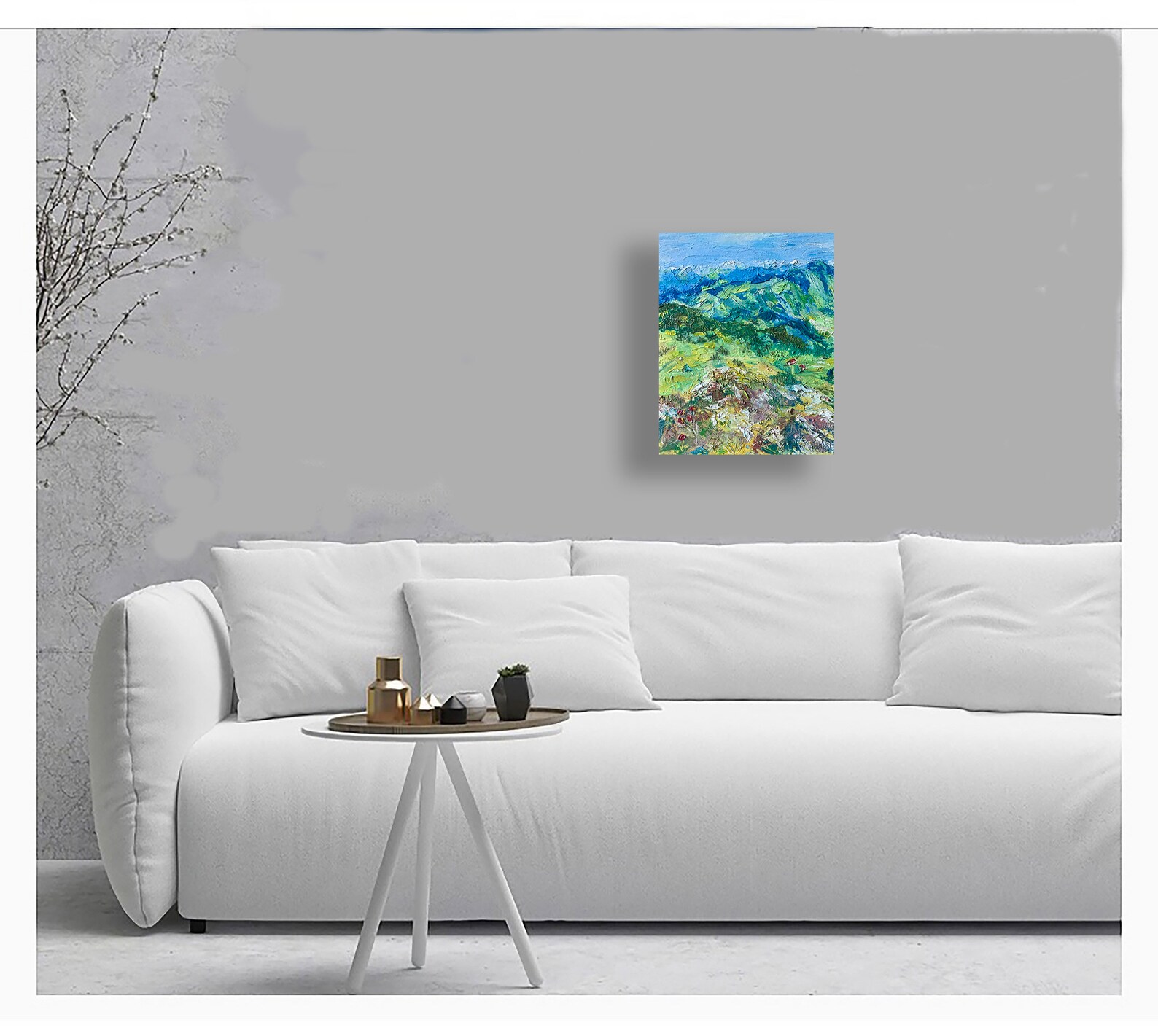 Blue Bavarian Alps Original Oil Painting. Mountain and Valley Landscape ...