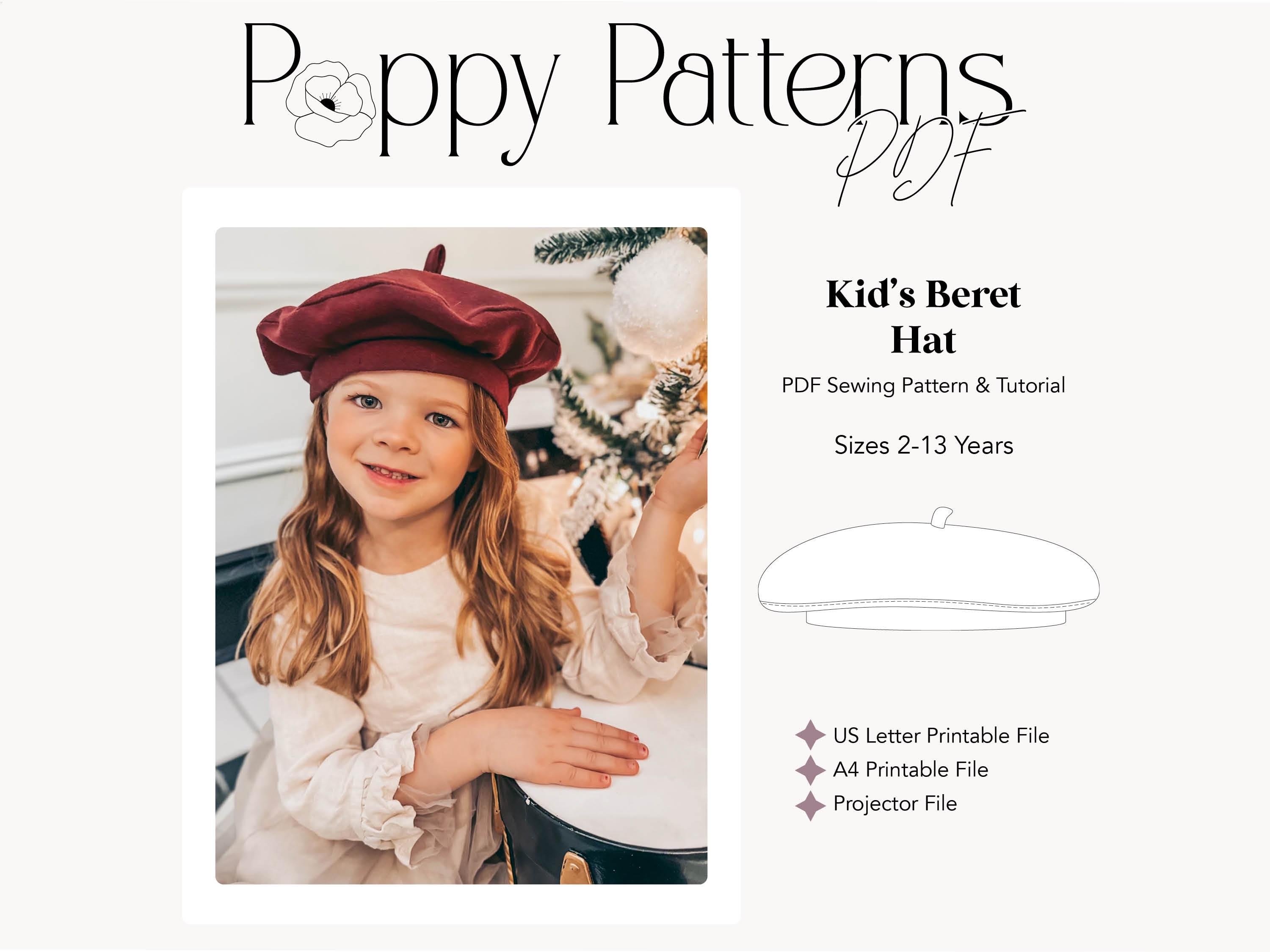 Kid's Beret Hat PDF Sewing Pattern | US Letter Size | A4 | Projector ...