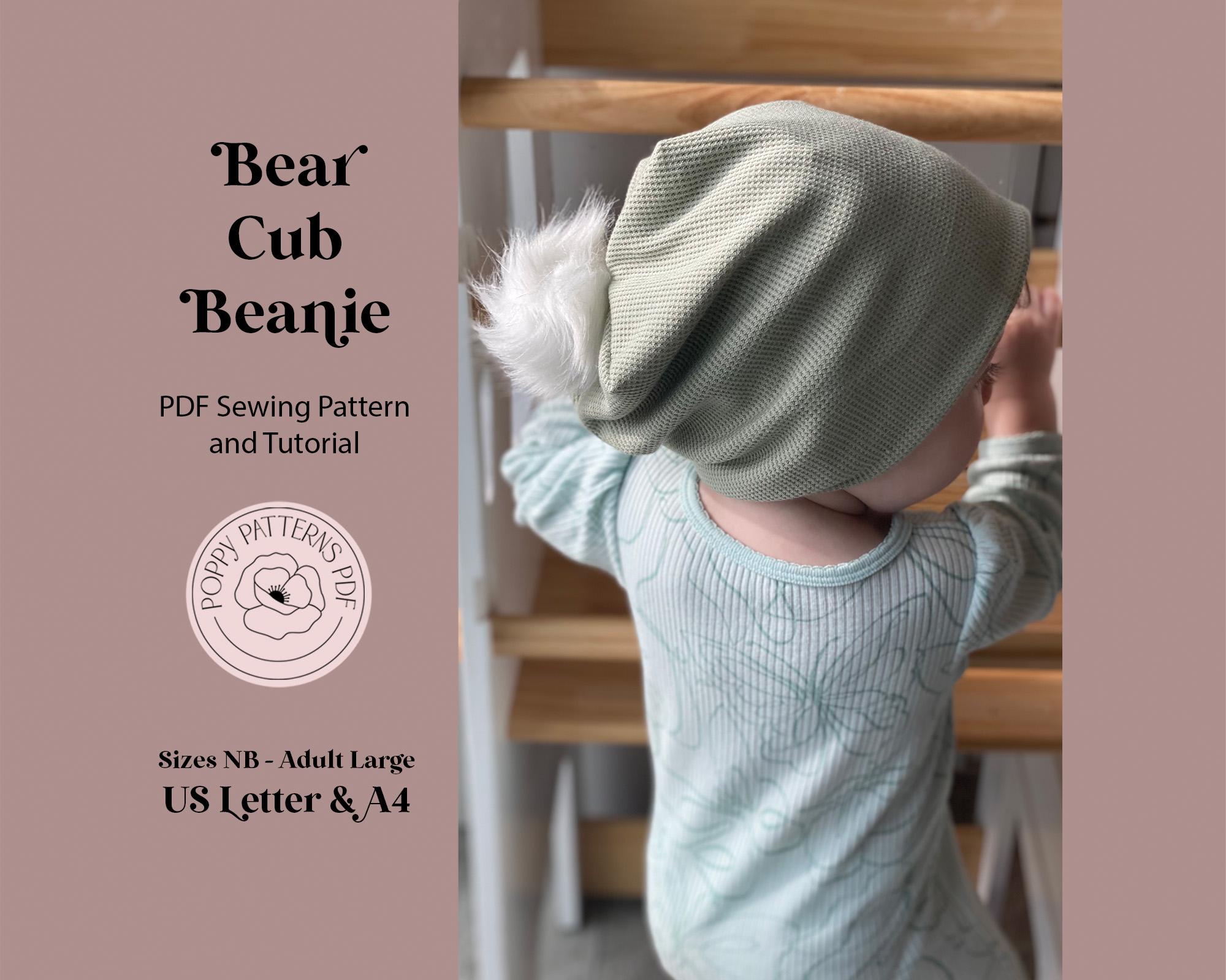 Bear Cub Beanie Sewing PDF Pattern | US Letter Size & A4 Digital Sewing ...