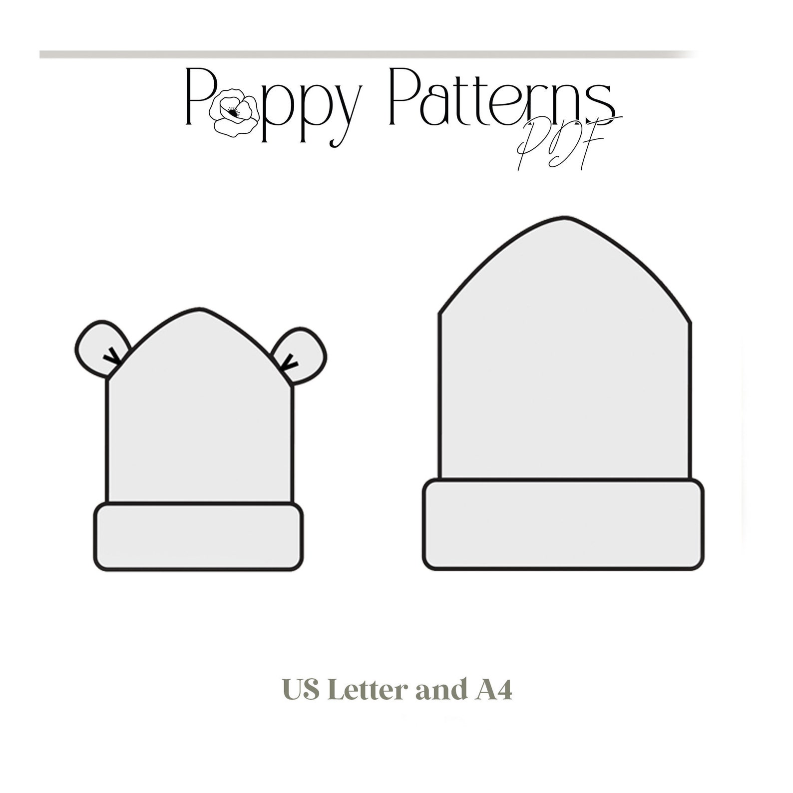 Bear Cub Beanie Sewing PDF Pattern | US Letter Size & A4 Digital Sewing ...