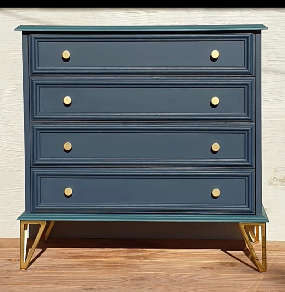 Vintage Chest of Drawers Wooden Drawer Cabinet Dark Blue Unique Retro ...