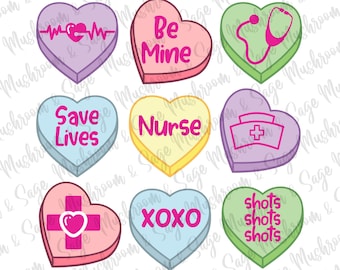 Valentines Day Conversation Hearts Nurse PNG - Etsy