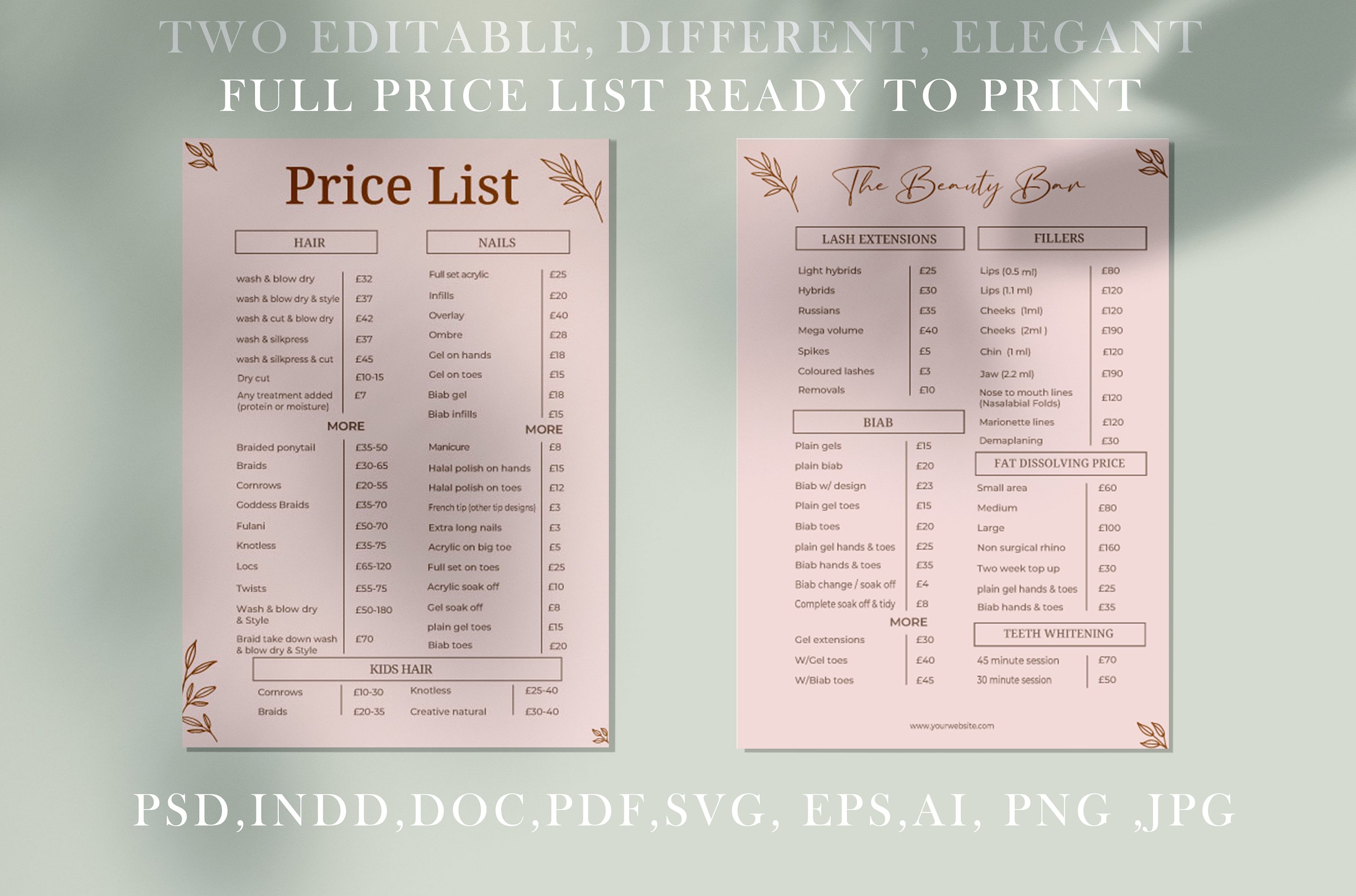 PRICE LIST Template Editable.printable Price Sheet,a5 for Beauty ...