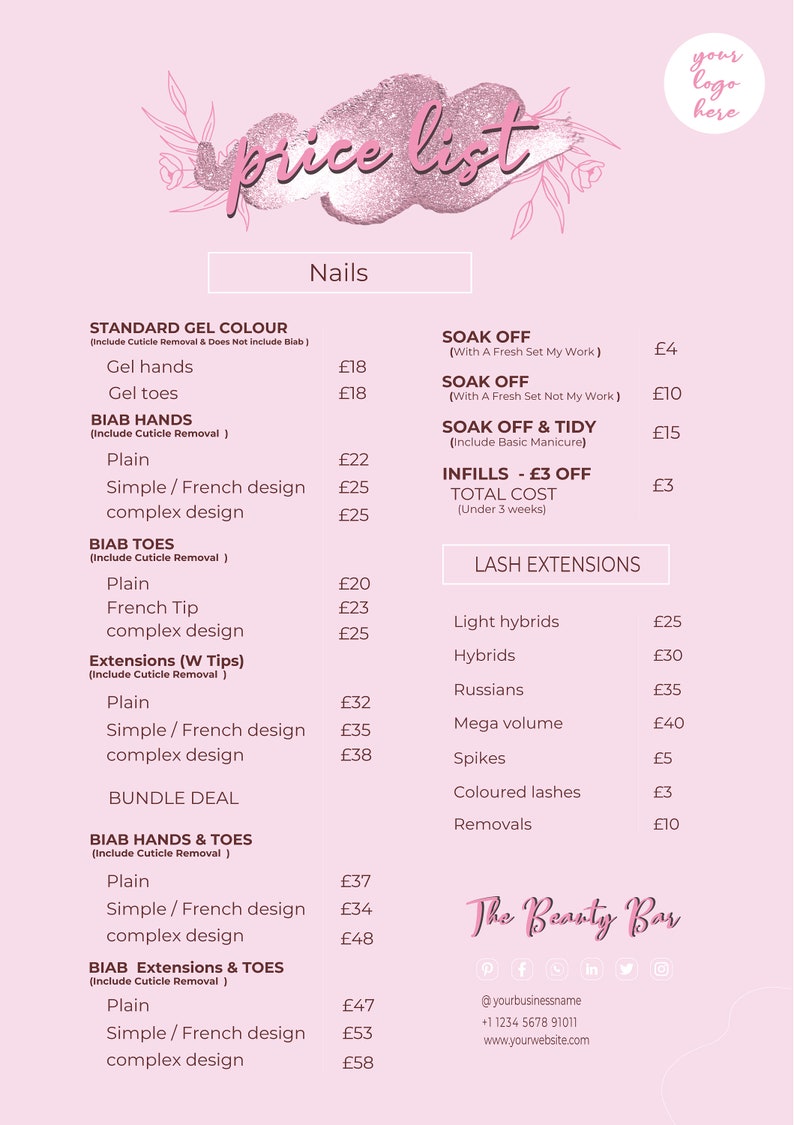 PRICE LIST Template Editable. Printable Pri Sheet, Price Guide, Hair ...