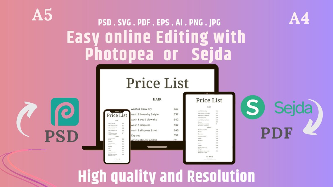 Editable Price List Template Printable Price Sheet Small - Etsy UK