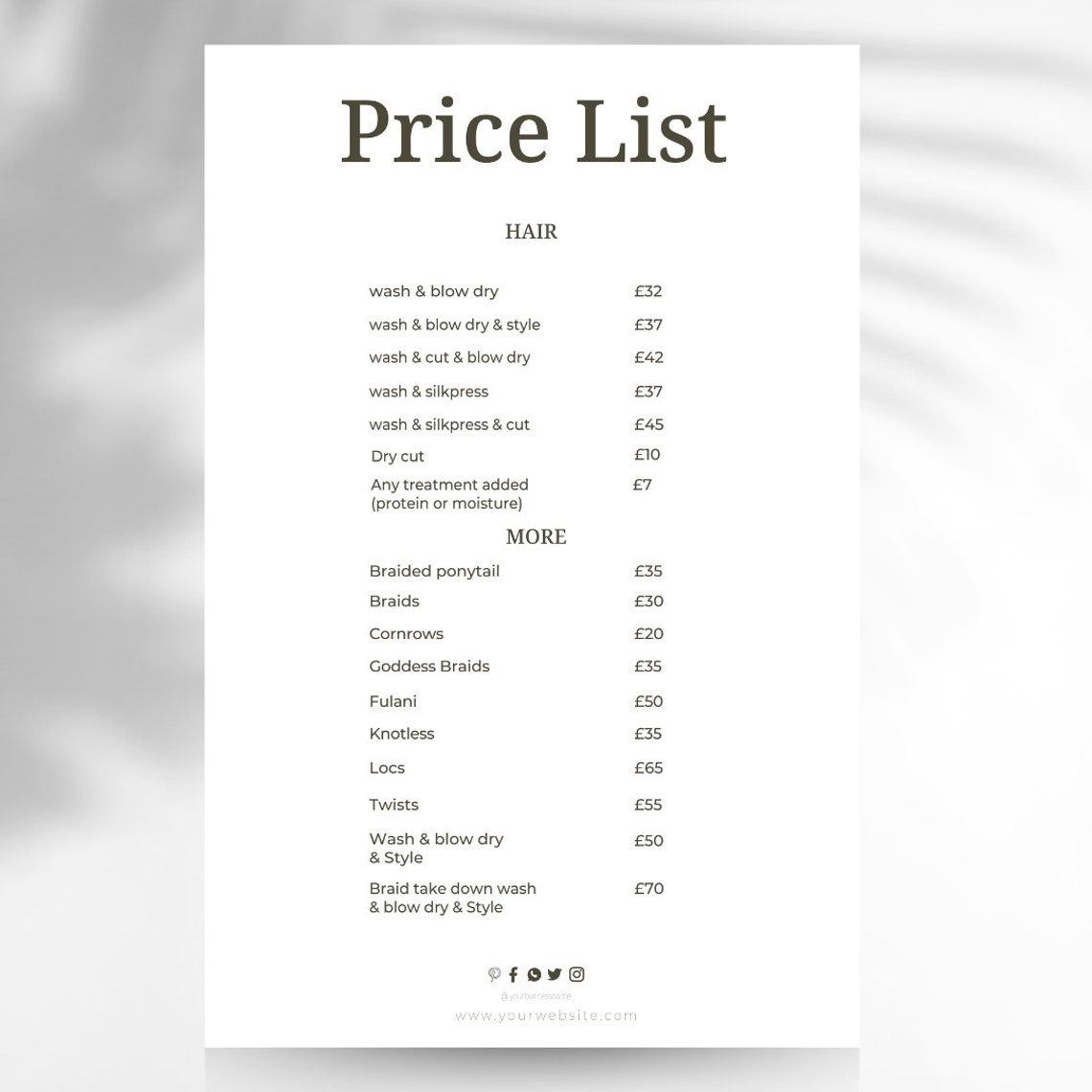 Editable Price List Template Printable Price Sheet Small - Etsy UK