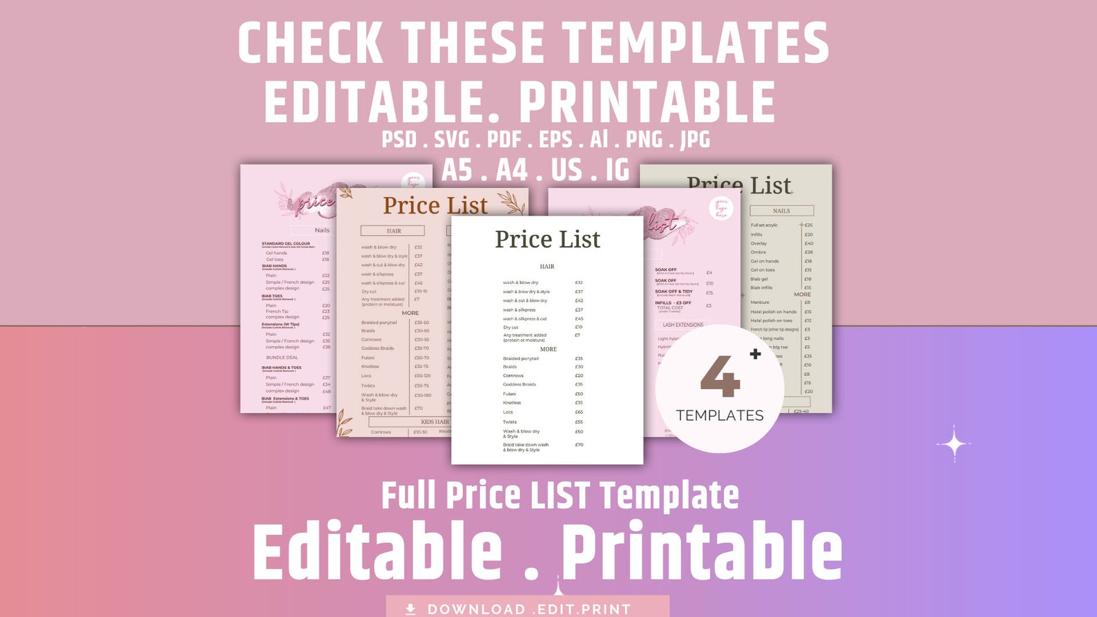 Editable Price List Template Printable Price Sheet Small - Etsy UK