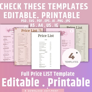 Editable Price List Template Printable Price Sheet Small - Etsy UK