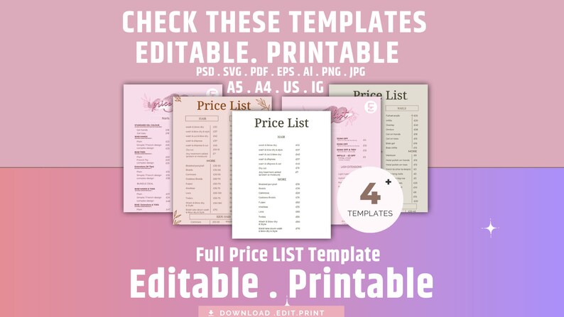Editable Price List Template Printable Price Sheet Small - Etsy UK