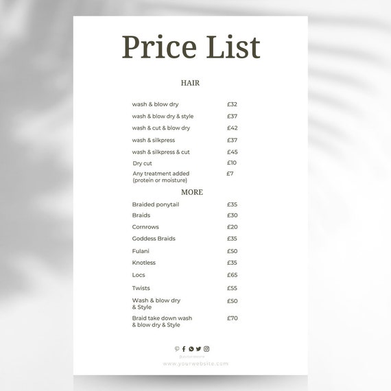 Editable Price List Template Printable Price Sheet Small - Etsy