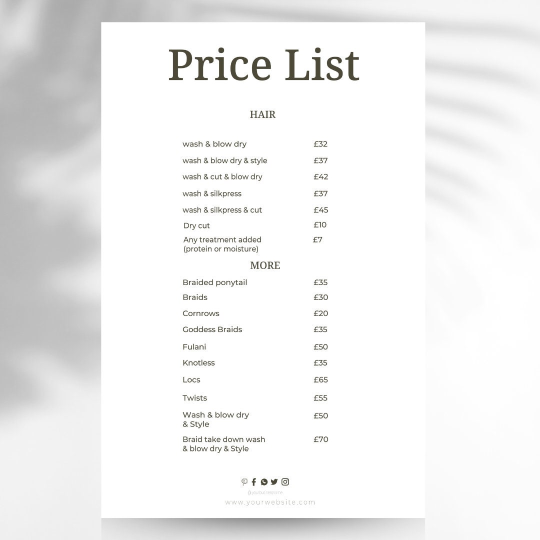 Editable Price List Template Printable Price Sheet Small - Etsy UK