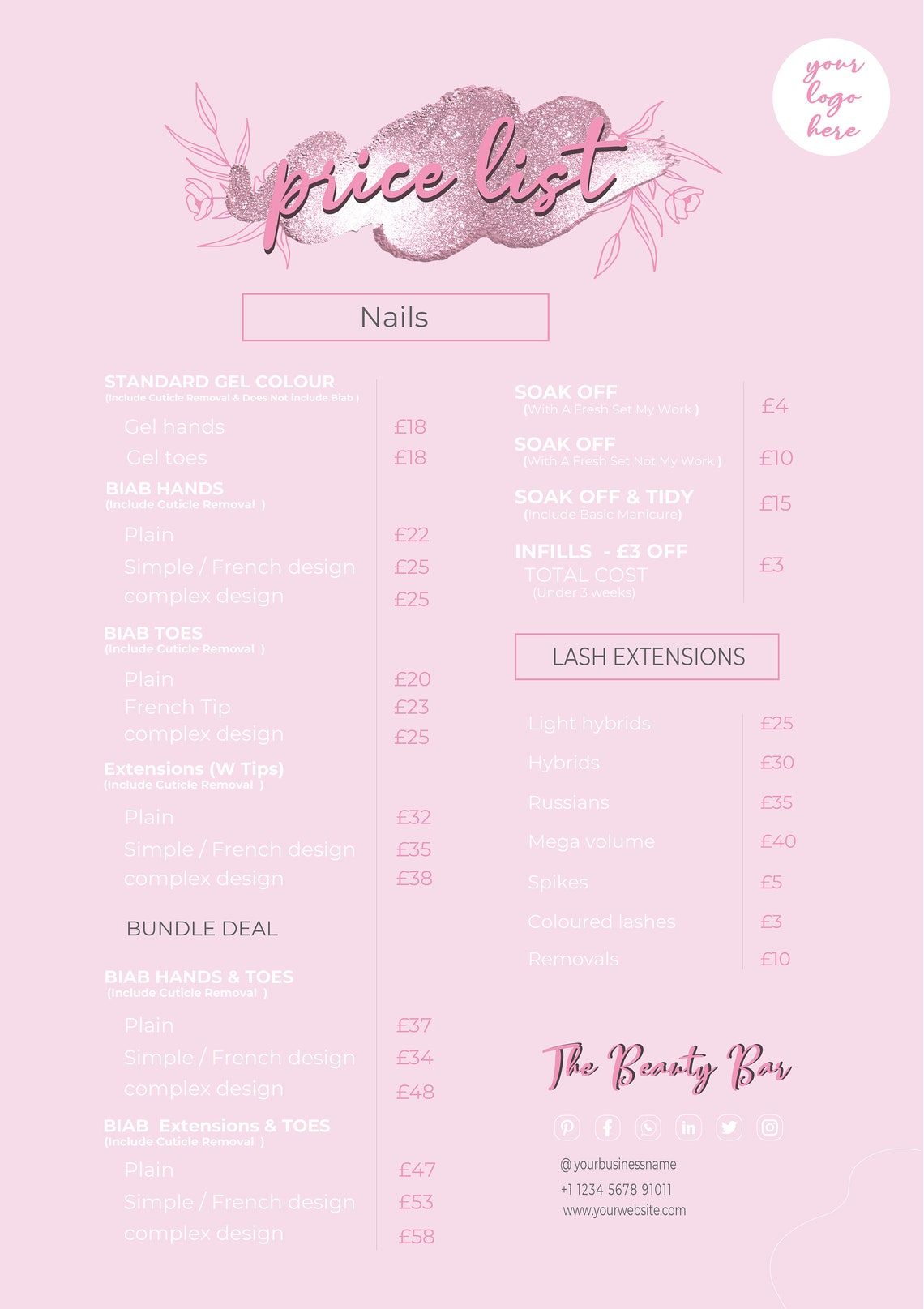 PRICE LIST Template Editable. Printable Pri Sheet, Price Guide, Hair ...