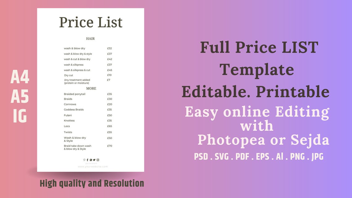 Editable Price List Template Printable Price Sheet Small - Etsy UK