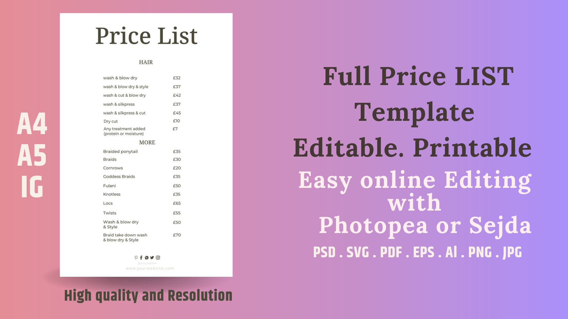 Editable Price List Template Printable Price Sheet Small - Etsy UK