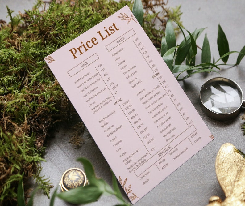 PRICE LIST Template Editable.printable Price Sheet,a5 for Beauty ...
