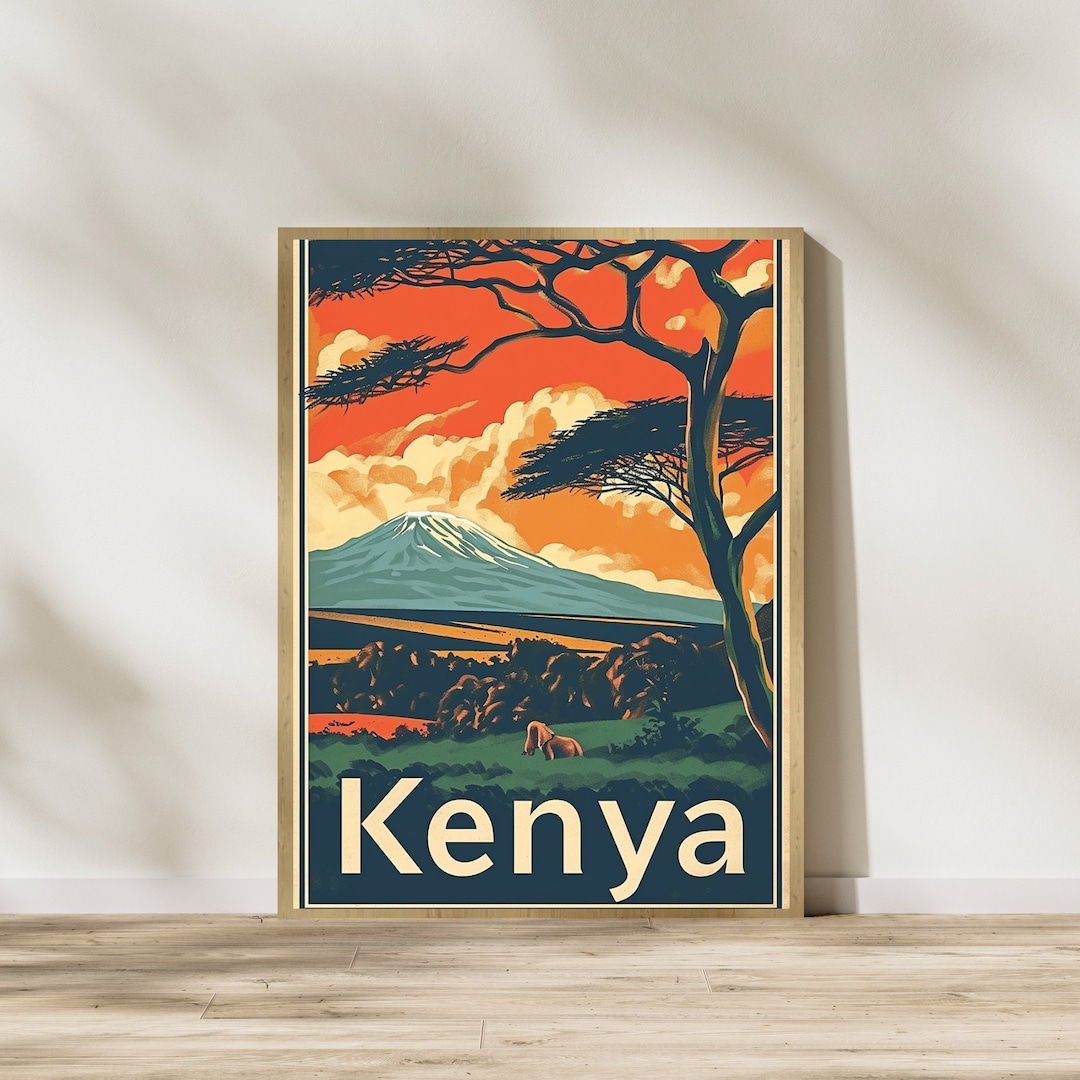 Kenya Travel Poster | Retro Kenya Travel Print | Kenya Wall Art | Retro ...