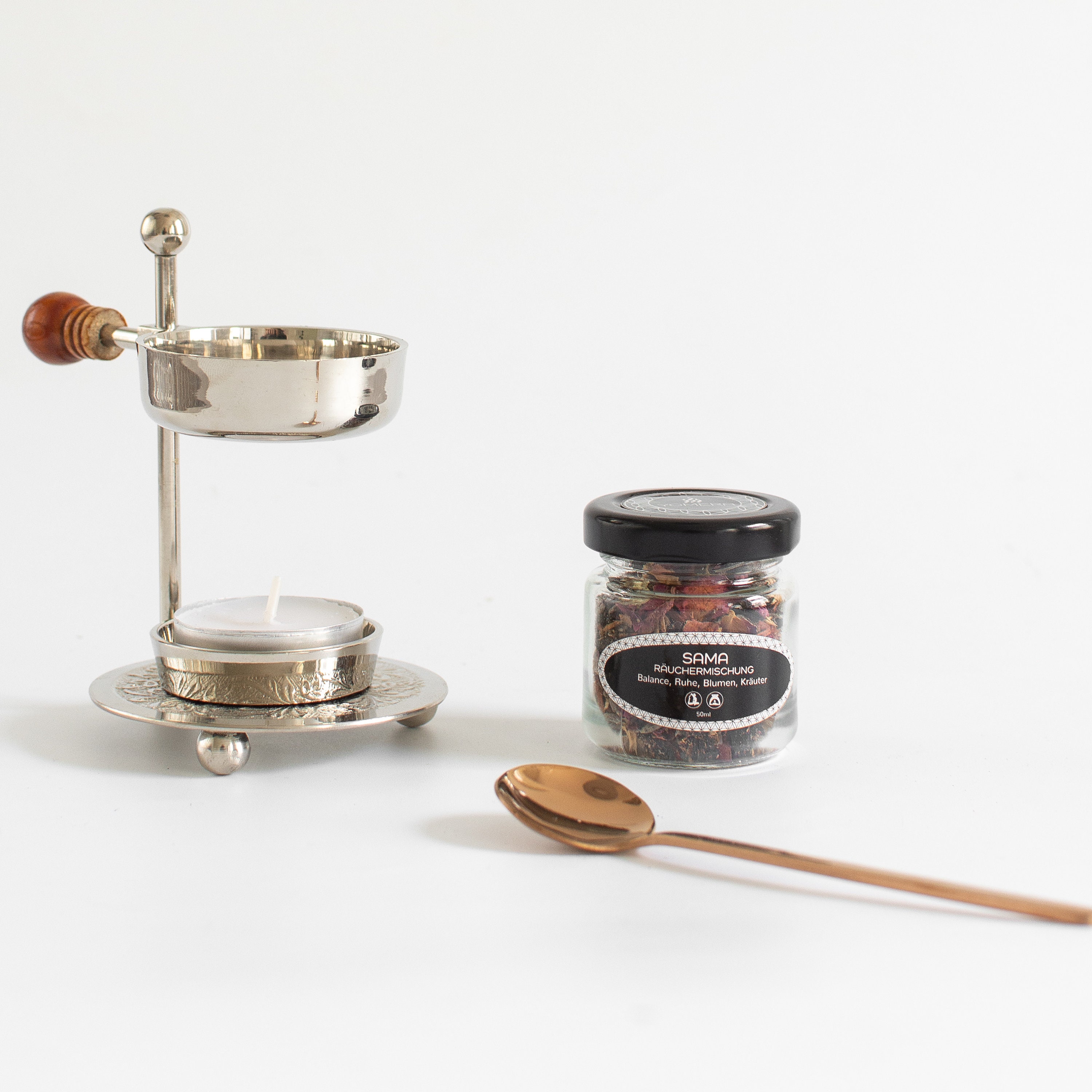 Incense SET candle & Warmer, Brass Incense Burner With Wooden Handle ...