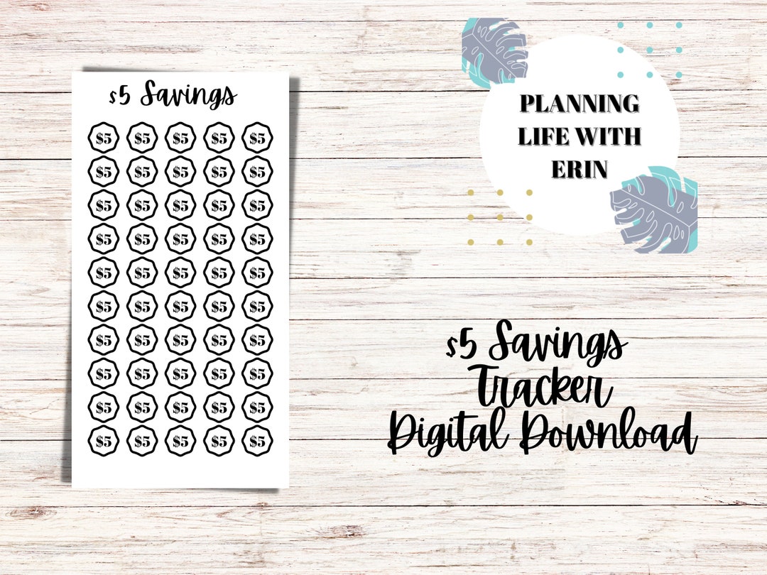 Printable Five Dollar Savings Tracker Digital Download Financial