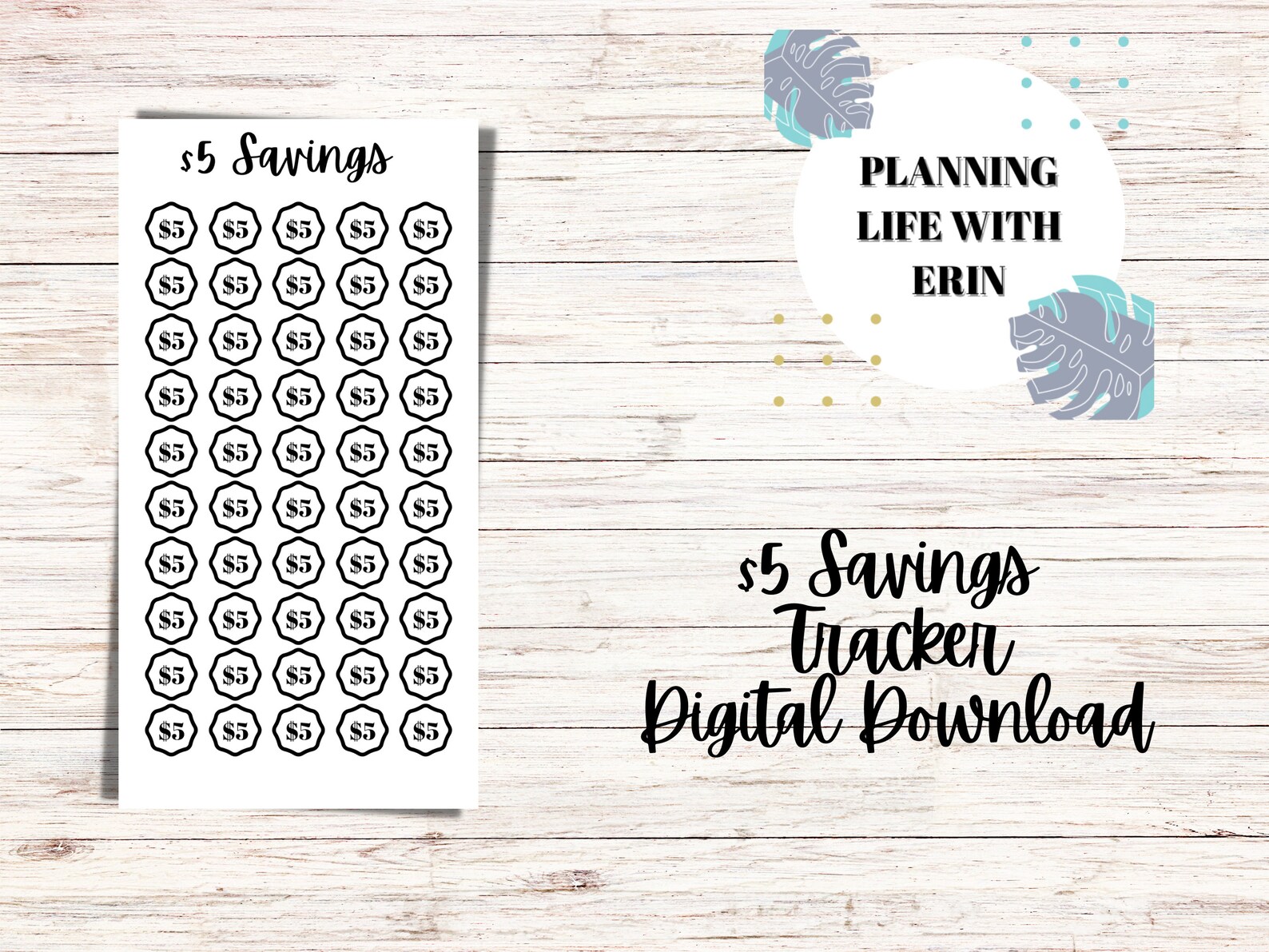 Printable Five Dollar Savings Tracker Digital Download Financial Goals ...