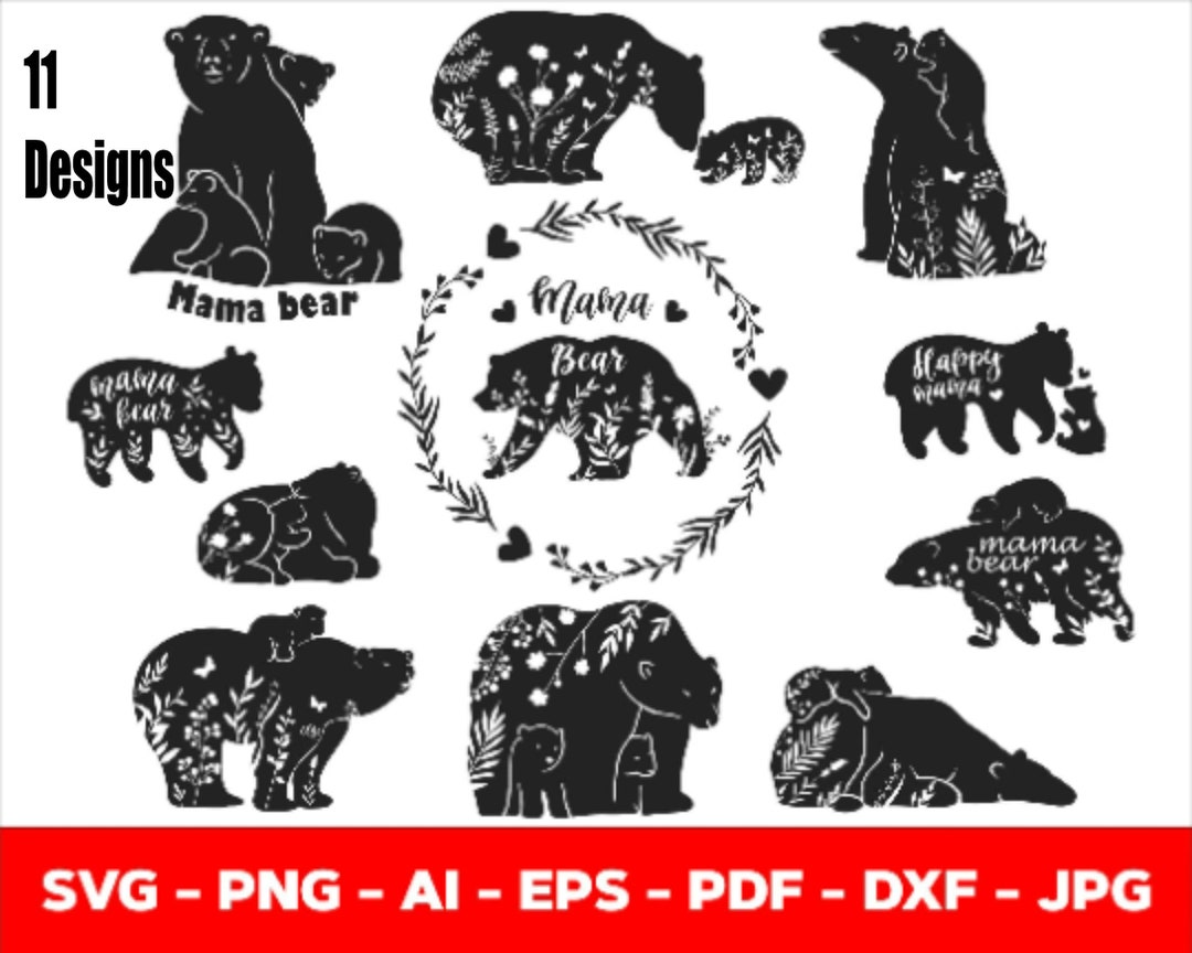 Mama Bear Svg Bundle, Bear Family Svg, Floral Bear Family Svg, Floral ...