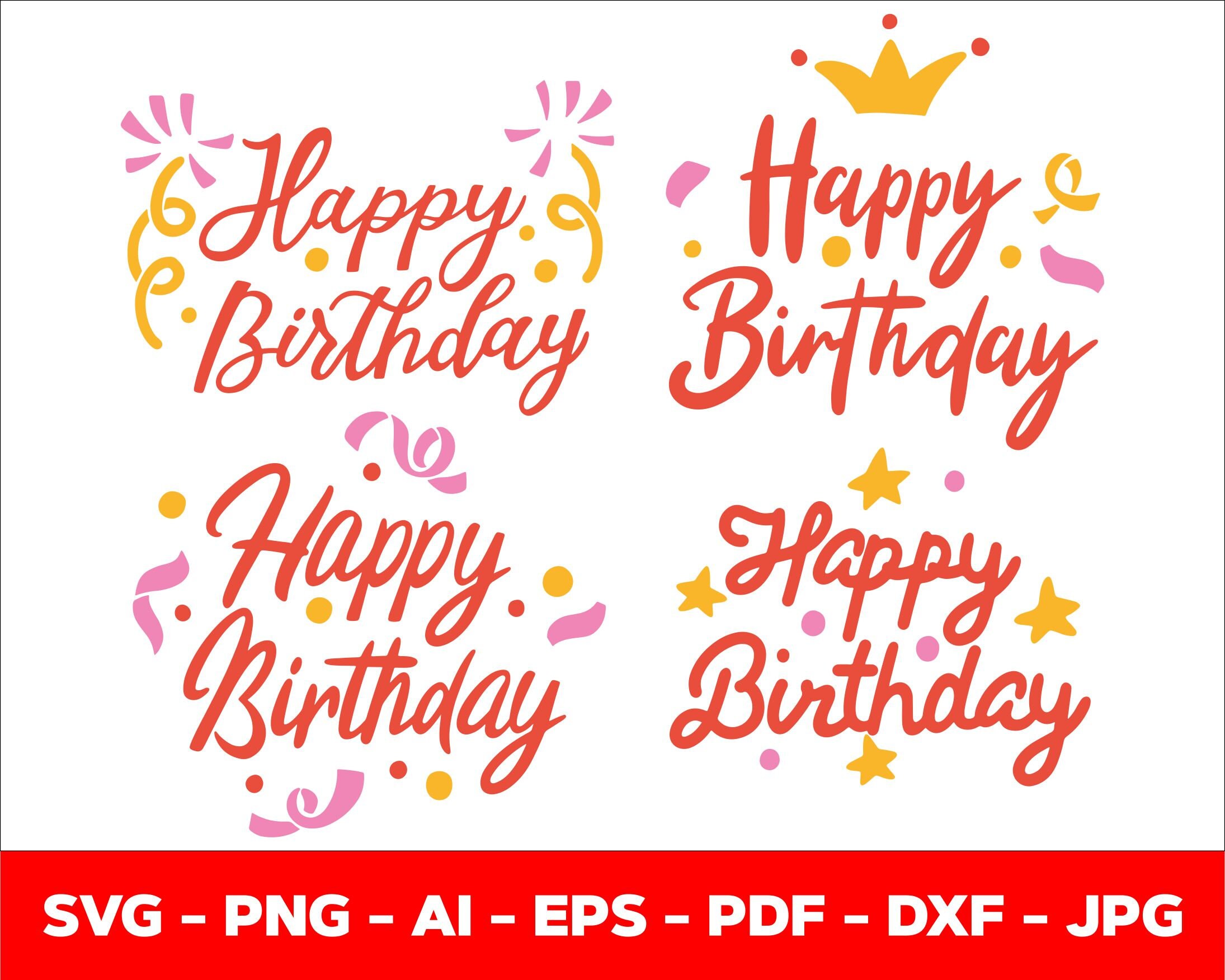 Happy Birthday Svg Bundle Svg Hand Drawn Flat Happy Birthday Etsy