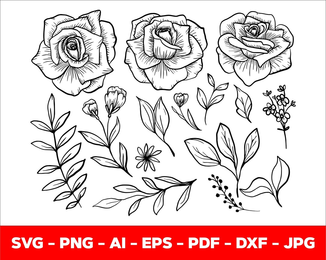 Flower Svg Bundle Floral Svg Isolated Rose Flower With Leaves - Etsy